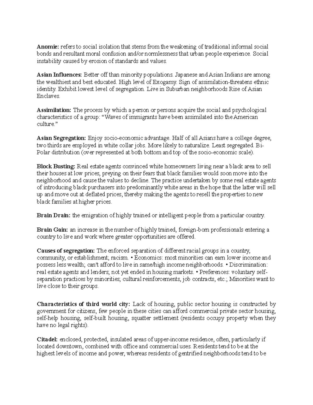 SSCI 321 Final Exam Study Guide with printout version - Anomie: refers ...