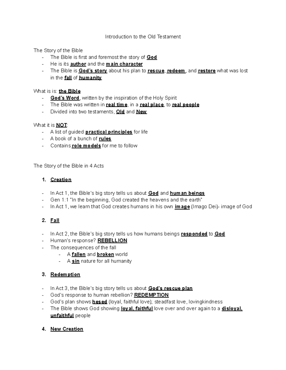 Bible 105 Notes Chapter 1 - Introduction to the Old Testament The Story ...