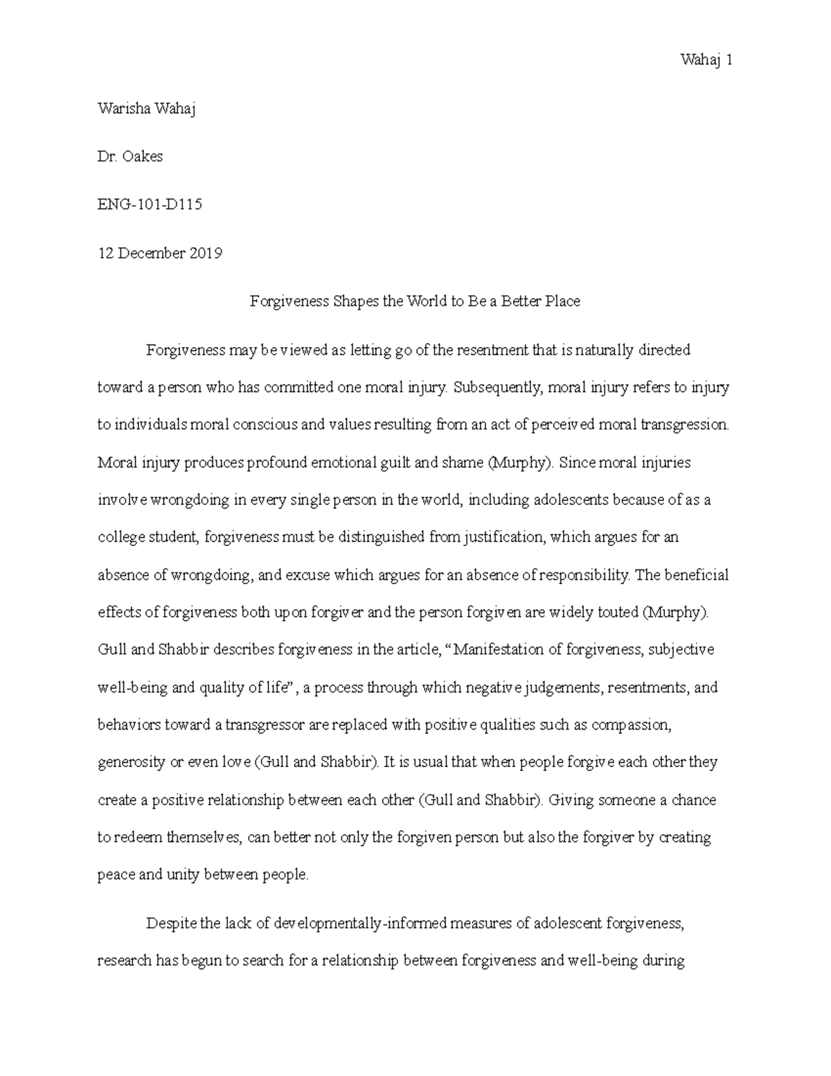 Argumentative Essay final revised draft ENG-101 by Warisha Wahaj ...