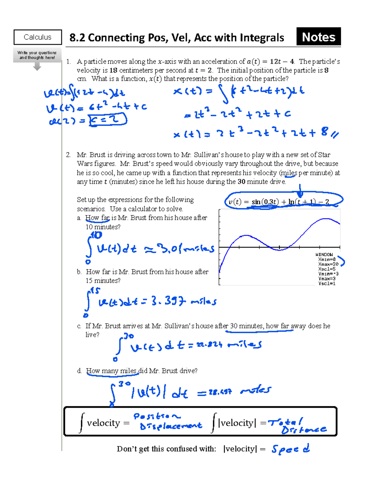 82 Connecting Position Velocity And Acceleration Of Functions Using Integrals 1 A Particle