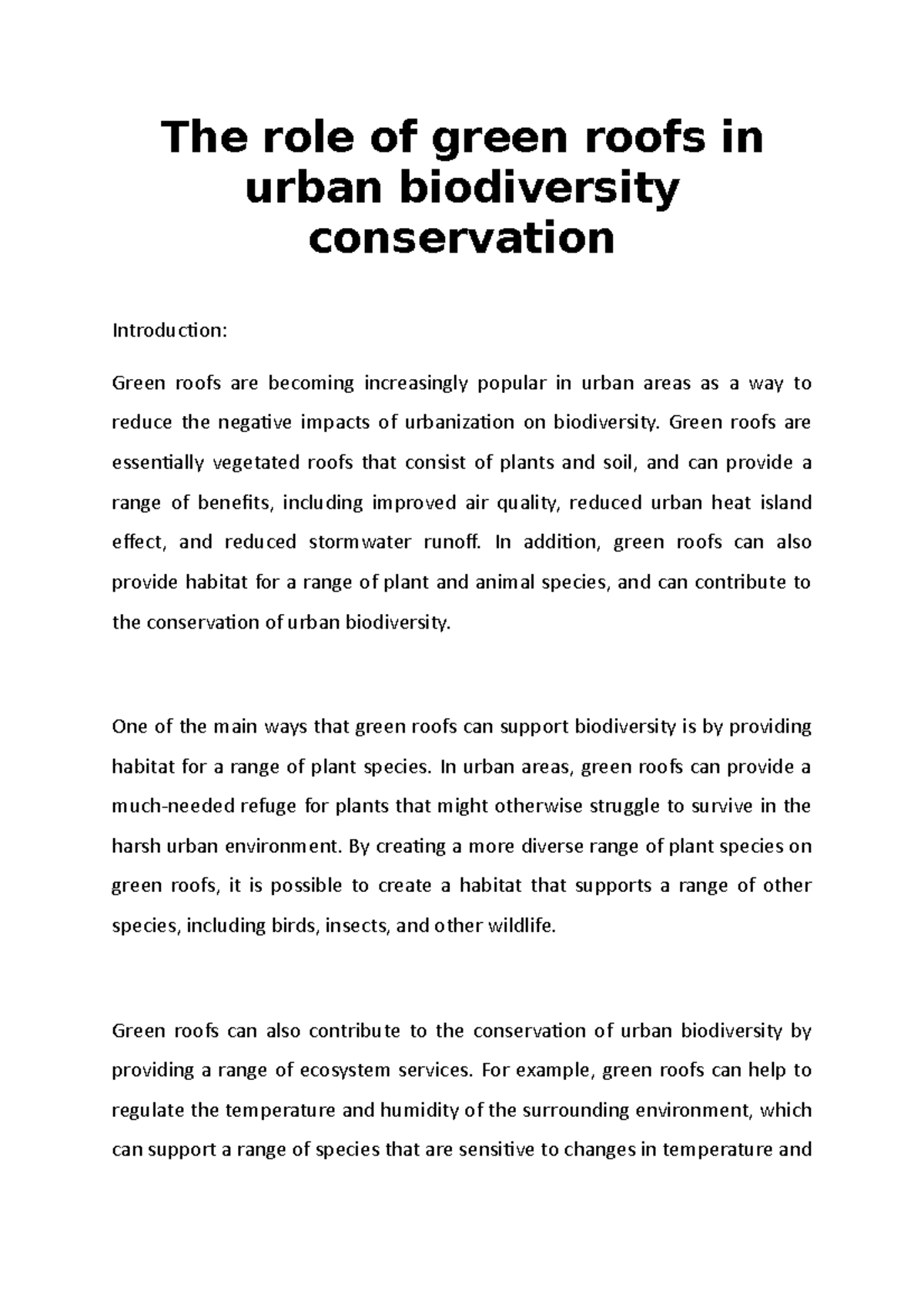 The role of green roofs in urban biodiversity conservation - The role ...