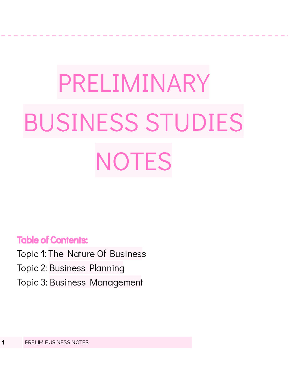 Business notes prelims 2022 - PRELIMINARY BUSINESS STUDIES NOTES Table ...