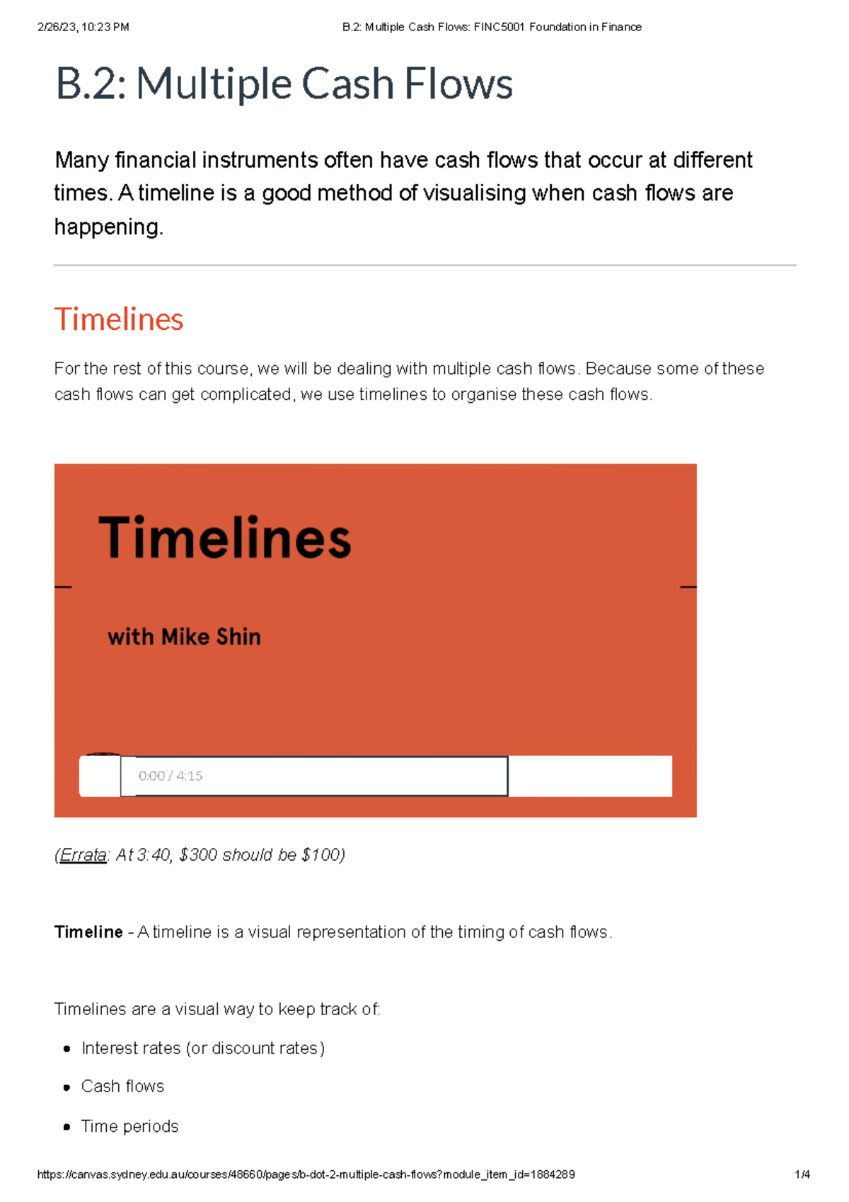 B.2 Multiple Cash Flows FINC5001 Foundation in Finance - B: Multiple Cash Flows Many financial ...