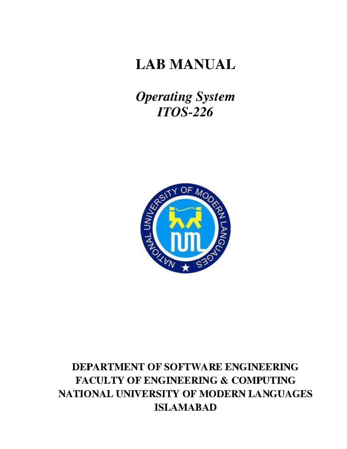 Operating System-ITOS-226-Lab Manual - LAB MANUAL Operating System ITOS- 226 DEPARTMENT OF ...