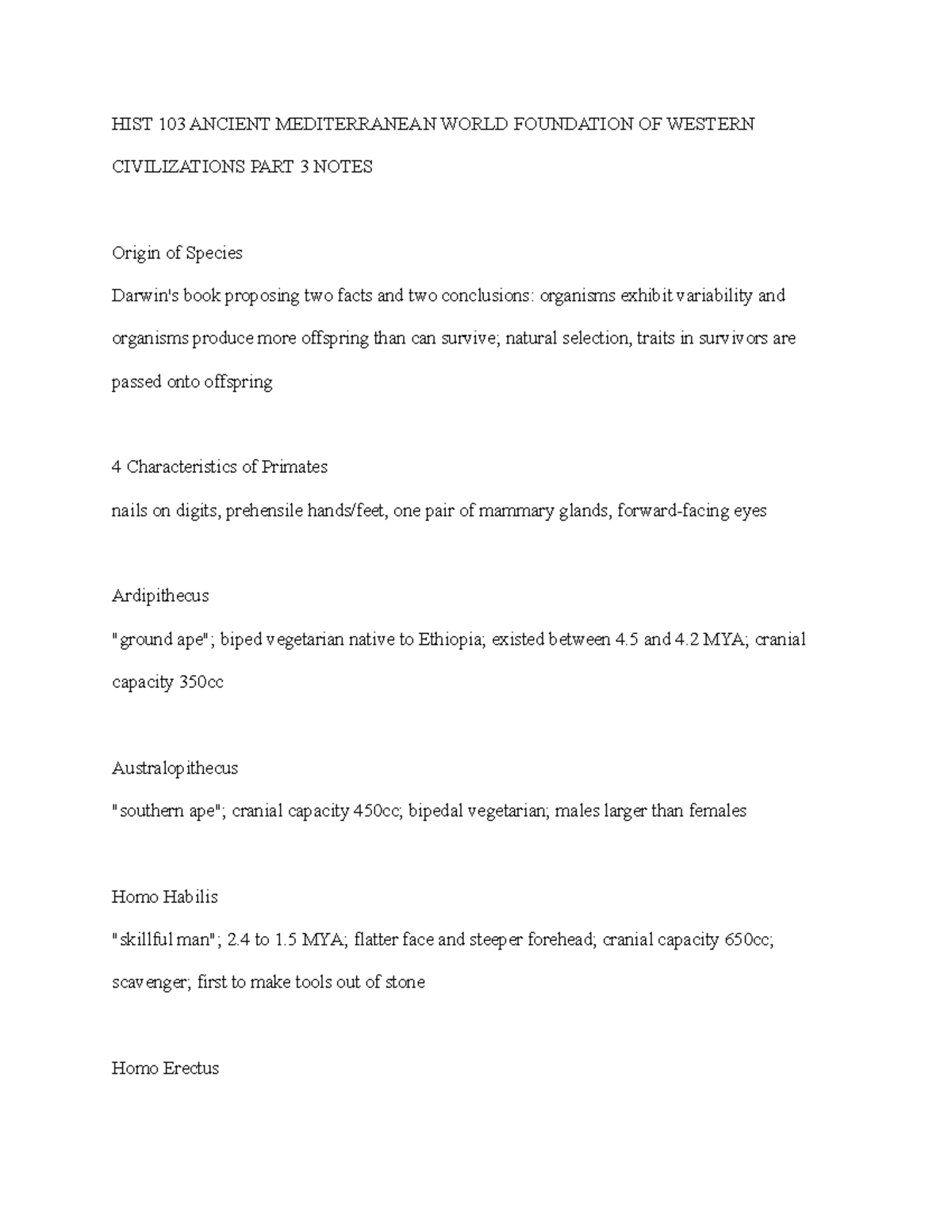 HIST 103 Ancient Mediterranean World Foundation OF Western ...