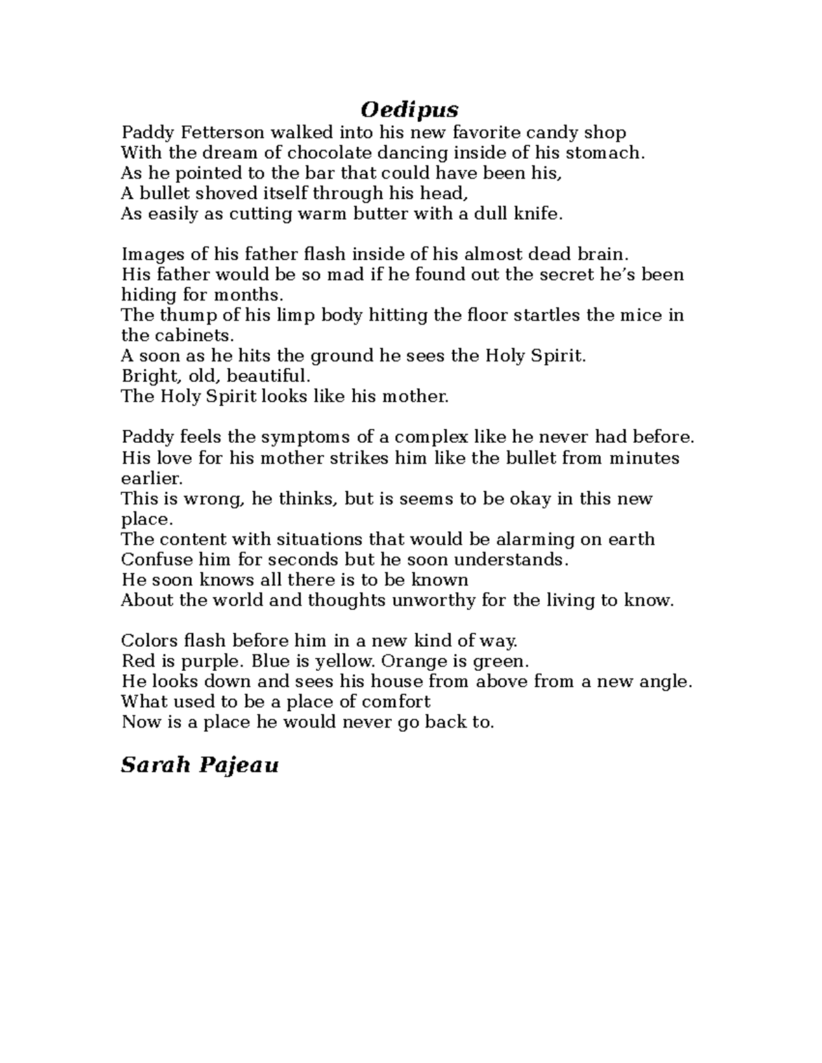 Oedipus 2 - Introduction To Poetry - Oedipus Paddy Fetterson walked ...