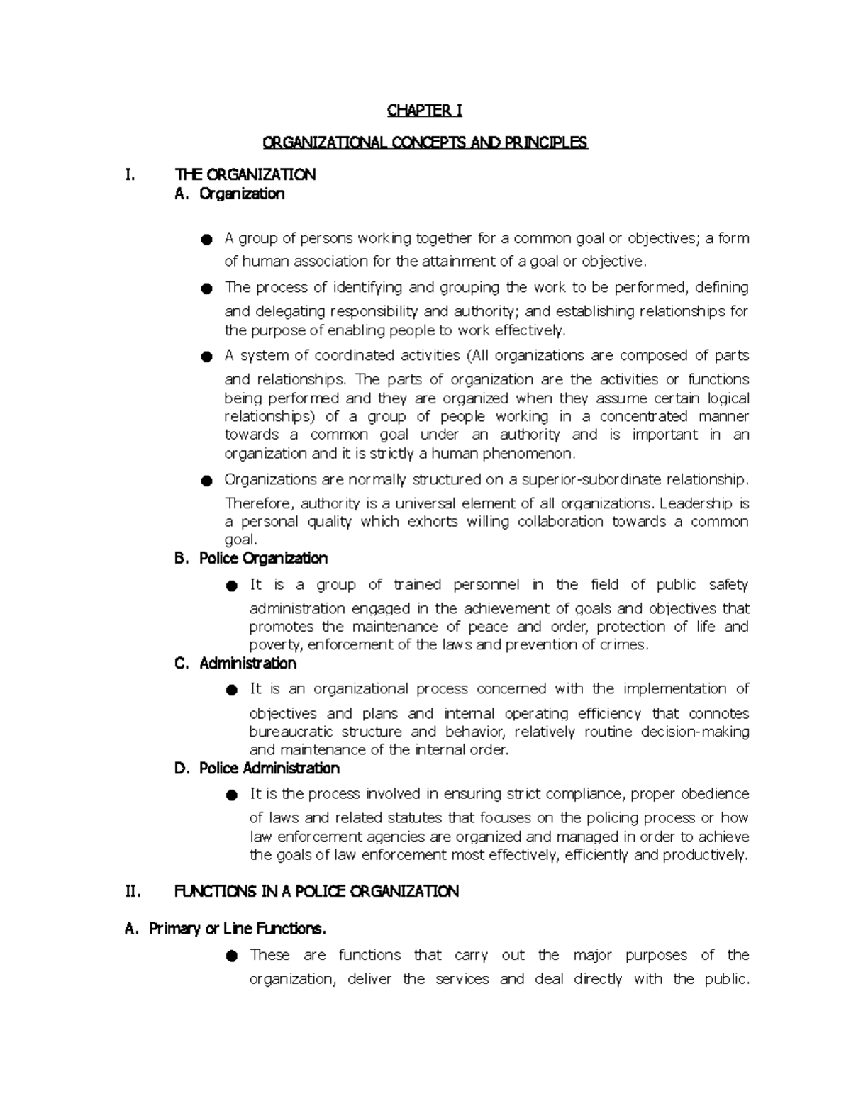 Chapter-1 - CHAPTER I ORGANIZATIONAL CONCEPTS AND PRINCIPLES I. THE ...
