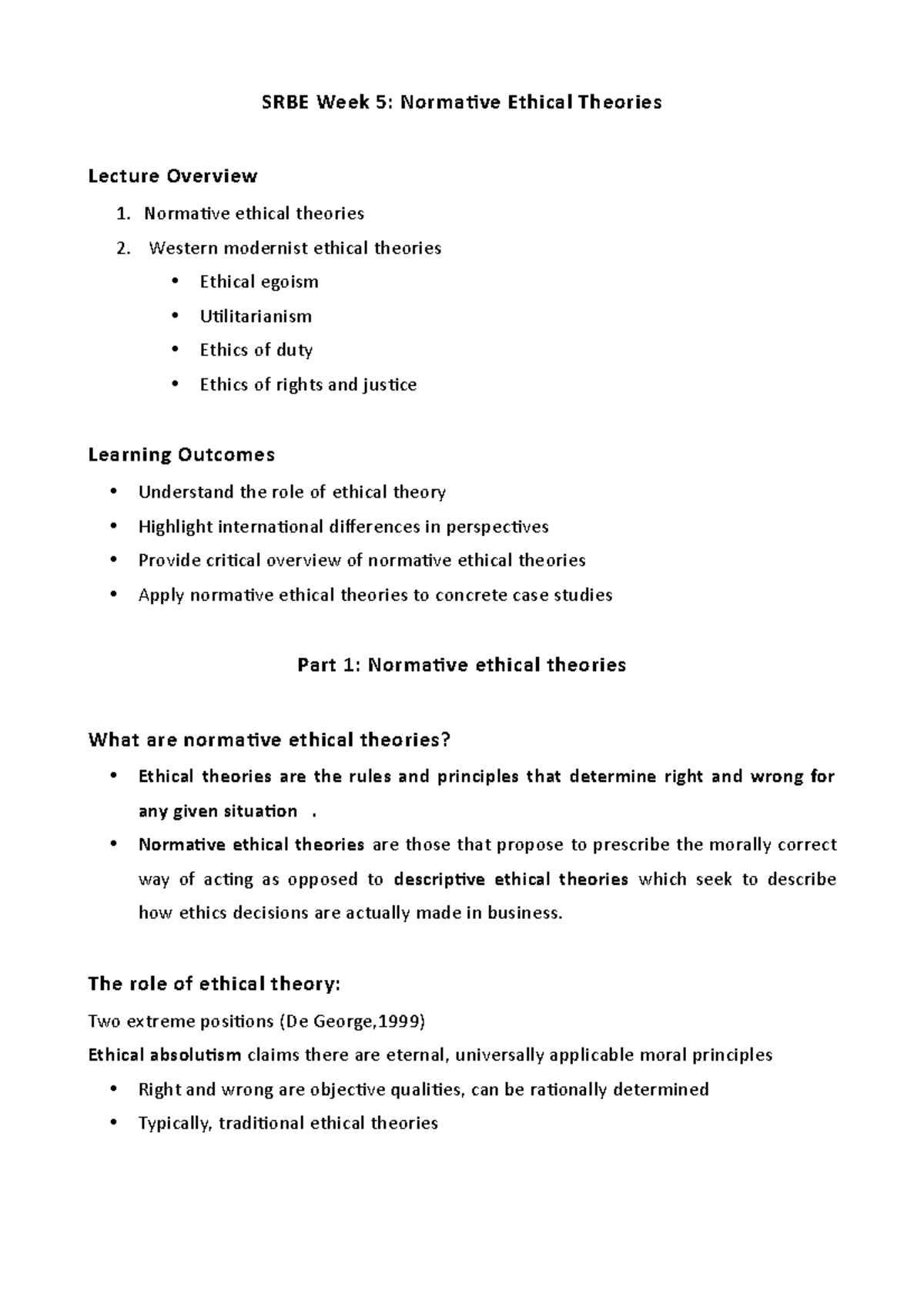 Normative Ethical Theories - SRBE Week 5: Normative Ethical Theories ...
