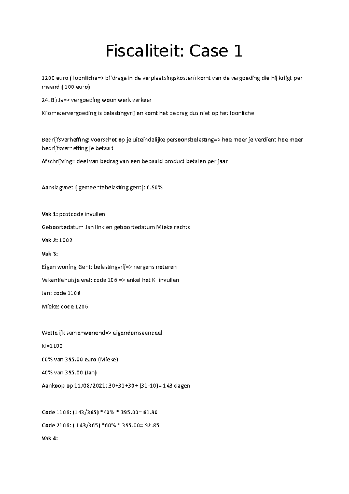 Case 1 uitleg - Case 1 - Fiscaliteit: Case 1 1200 euro ( loonfiche ...
