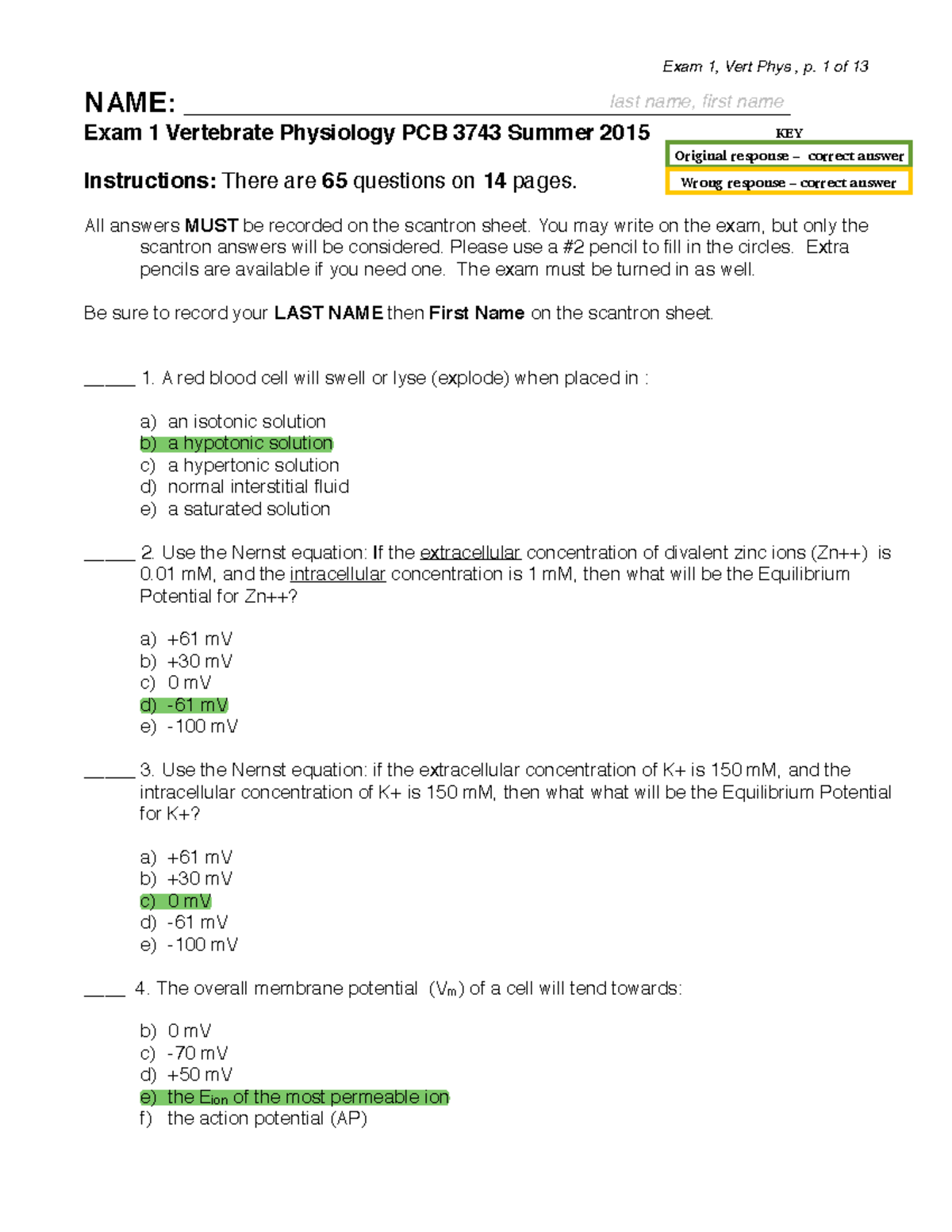 Sample Exam 1 - Professor Thomas Houpt - NAME ...