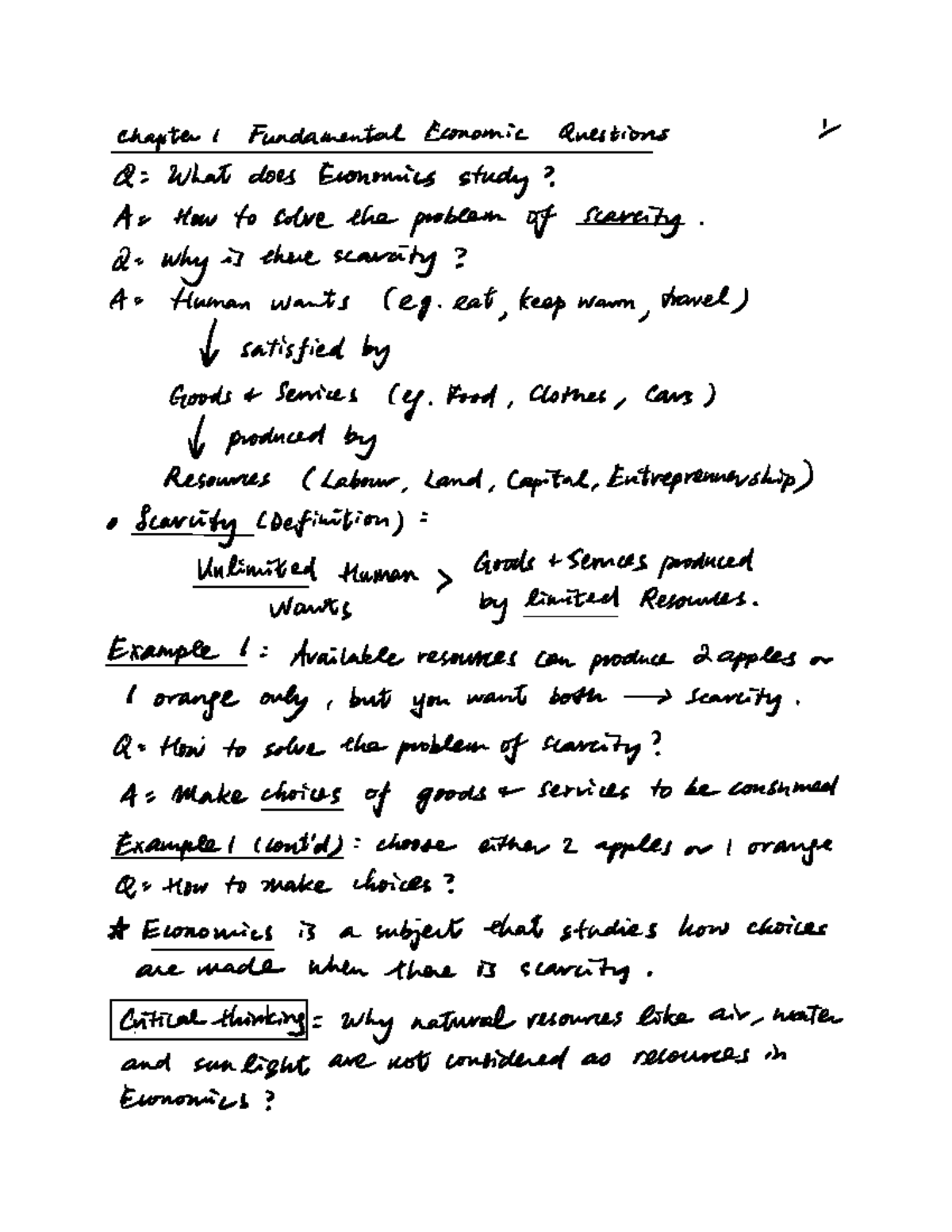 Ch 1 Basic economics - Chapter l Fundamental Economic Questions Y Q ...
