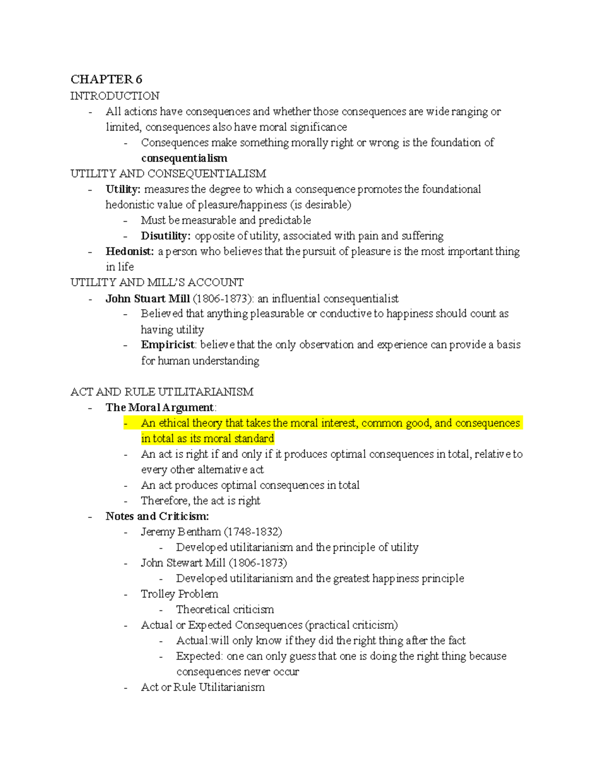 Chapter 6&7- Consequentialist Ethics Act Utalitarianism and Rule ...