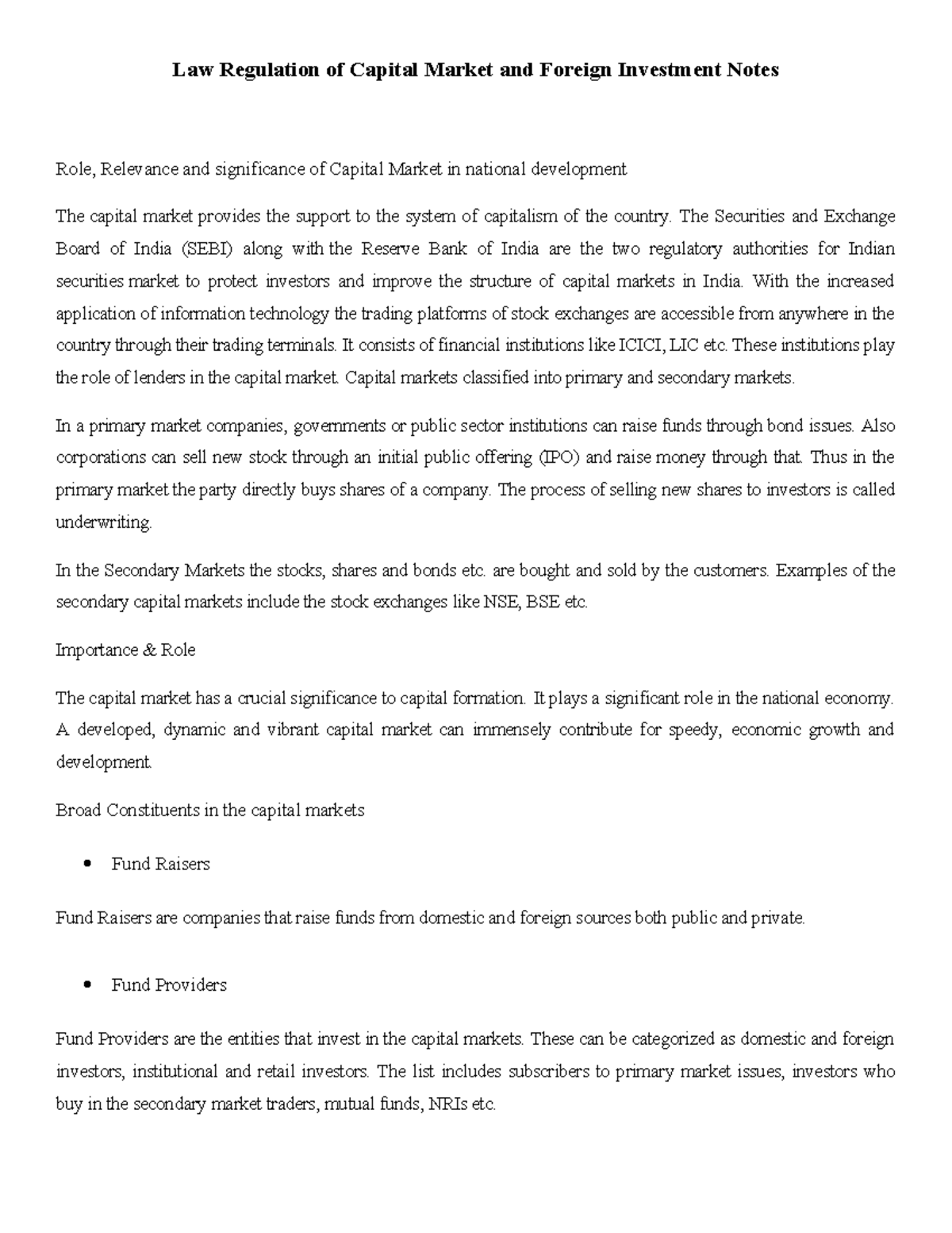 Capital Market Notes - Law Regulation of Capital Market and Foreign ...