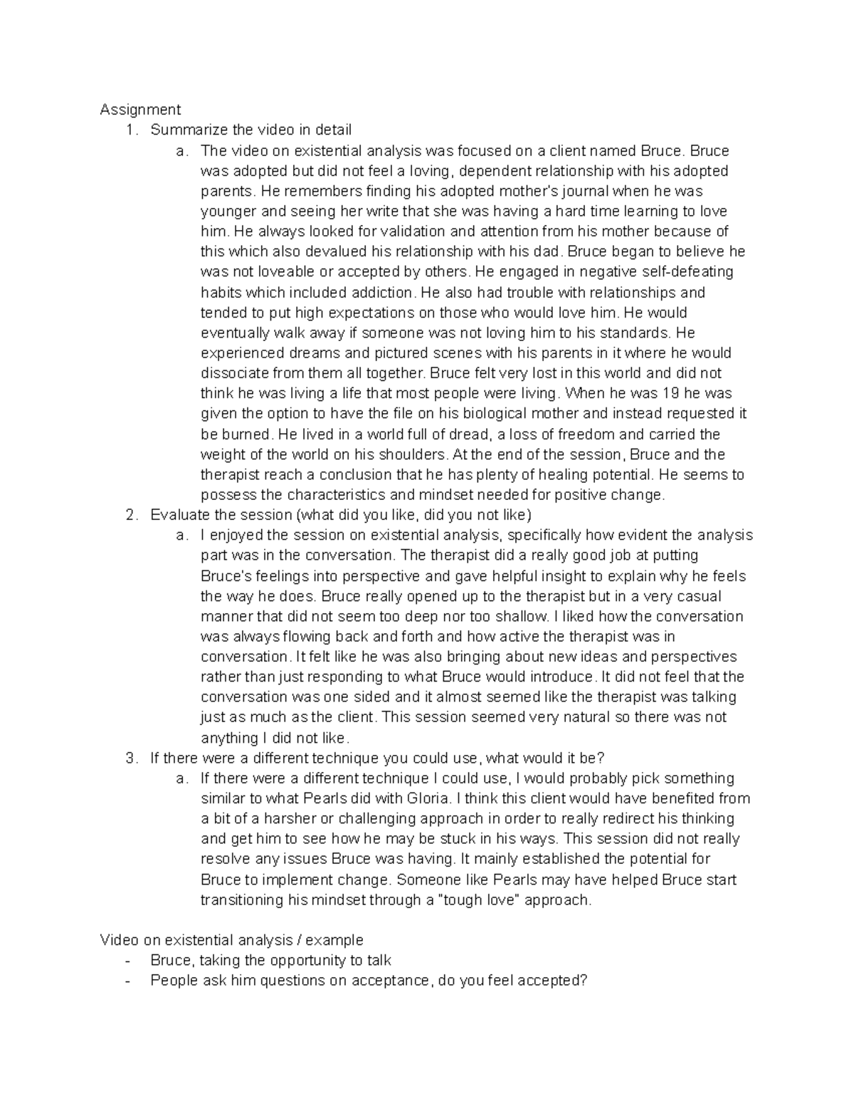 Existential assignment capstone - Assignment 1. Summarize the video in ...