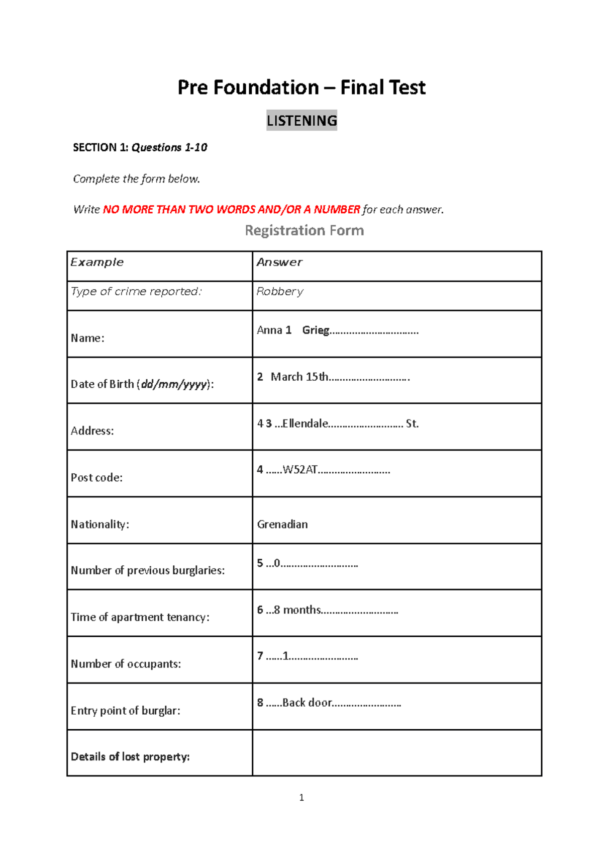 Pre Foundation - Final Test (R+L+W) - Pre Foundation – Final Test ...