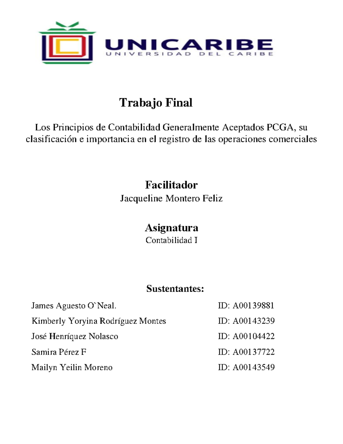 CON-101 Los Principios de Contabilidad Generalmente Aceptados PCGA ...