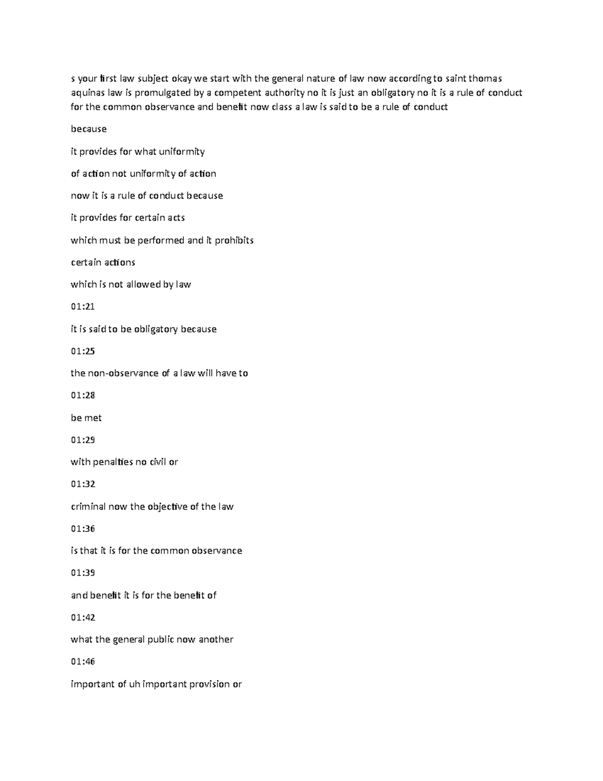 Introduction to law transcript - s your irst law subject okay we start ...