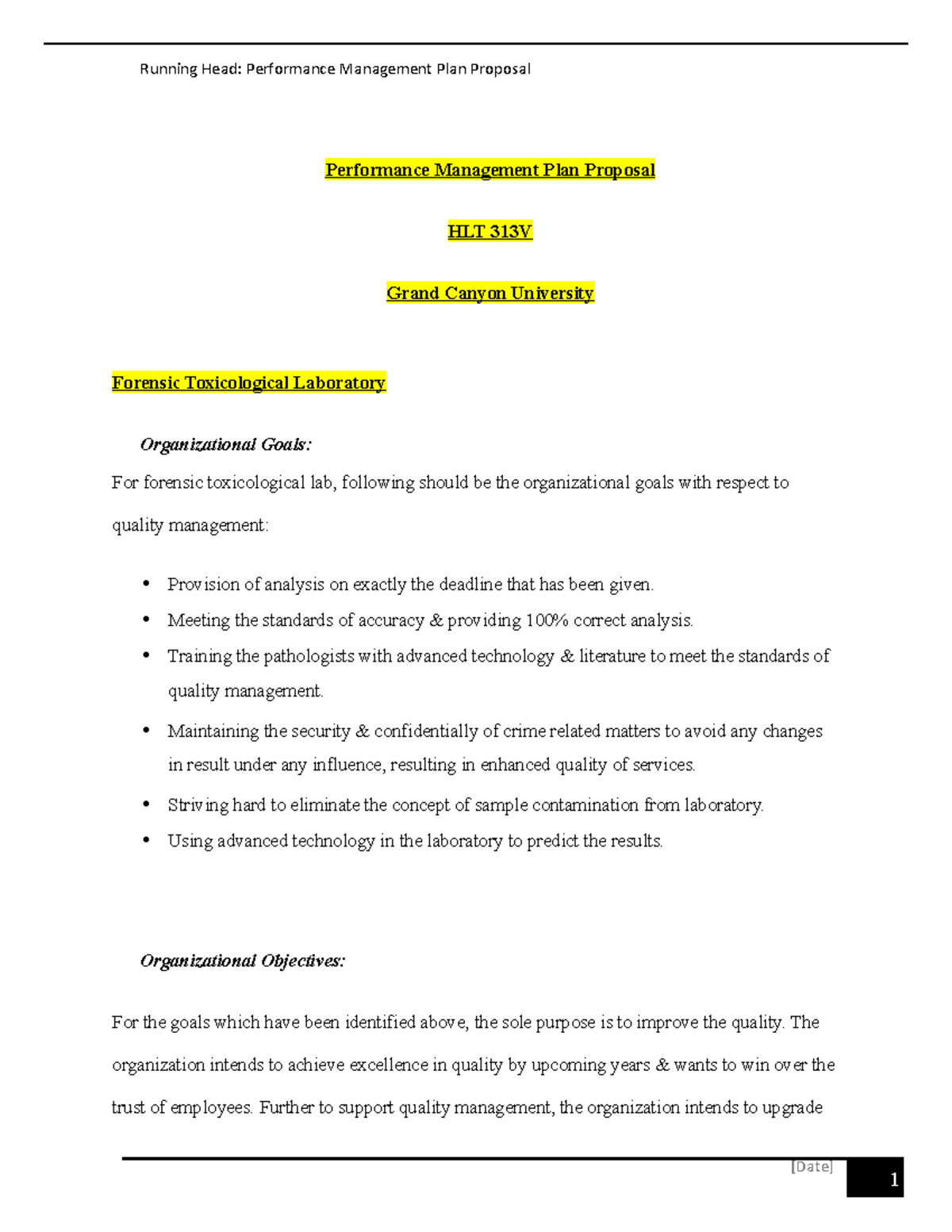 HLT 313V Week 5 Assignment Performance Management Plan Proposal - [Date] Performance Management ...