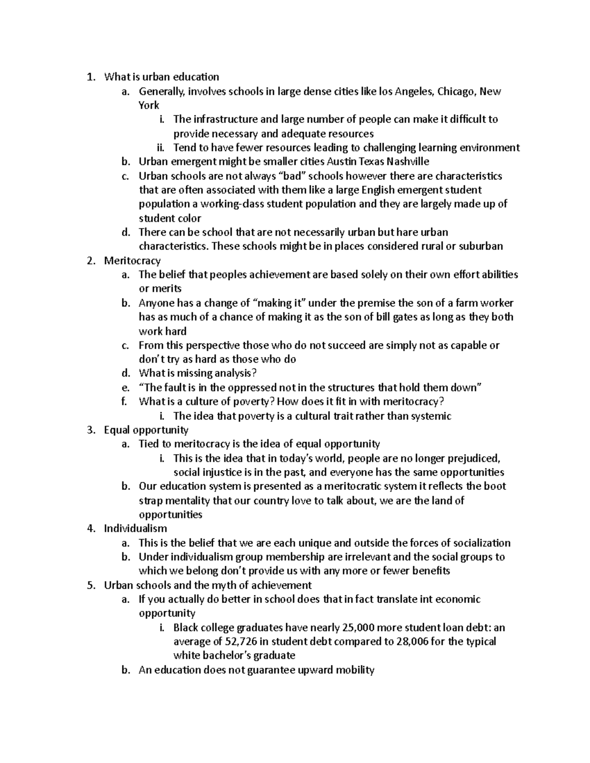 Urban Education Notes - 1. What is urban education a. Generally ...