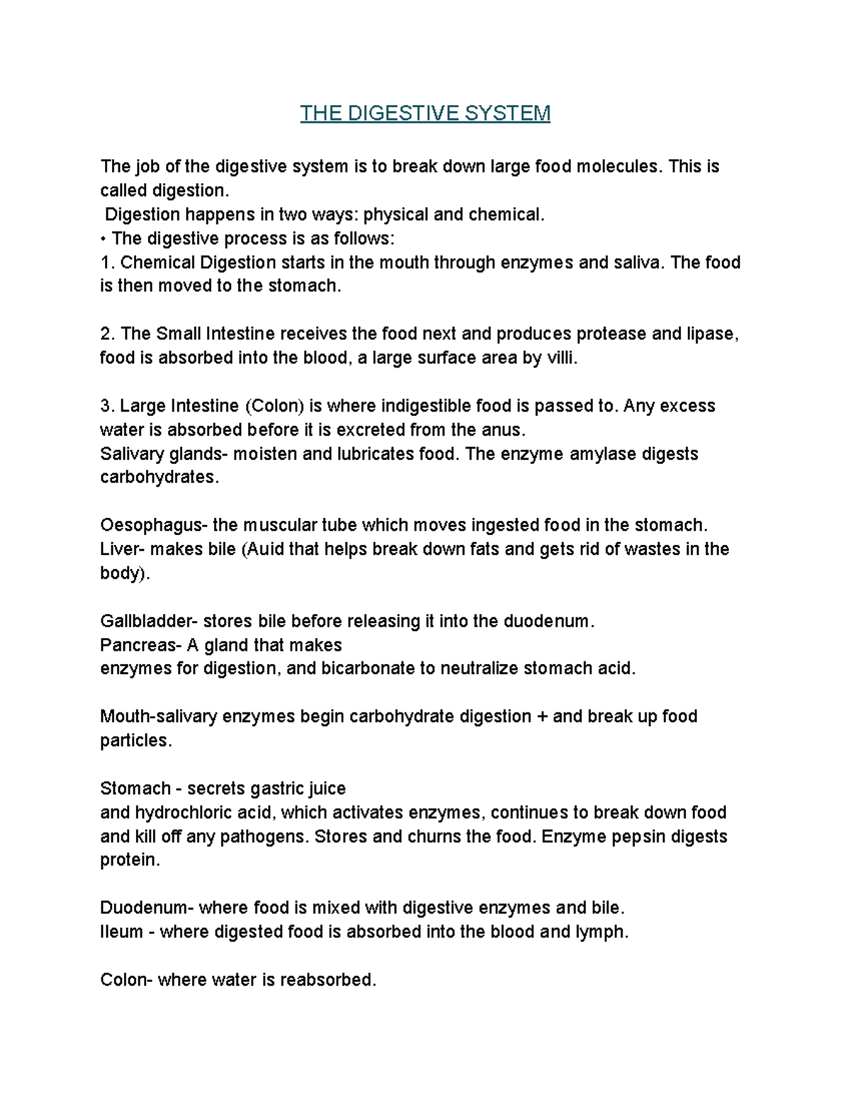 THE Digestive System - DS notes detailed. - THE DIGESTIVE SYSTEM The ...