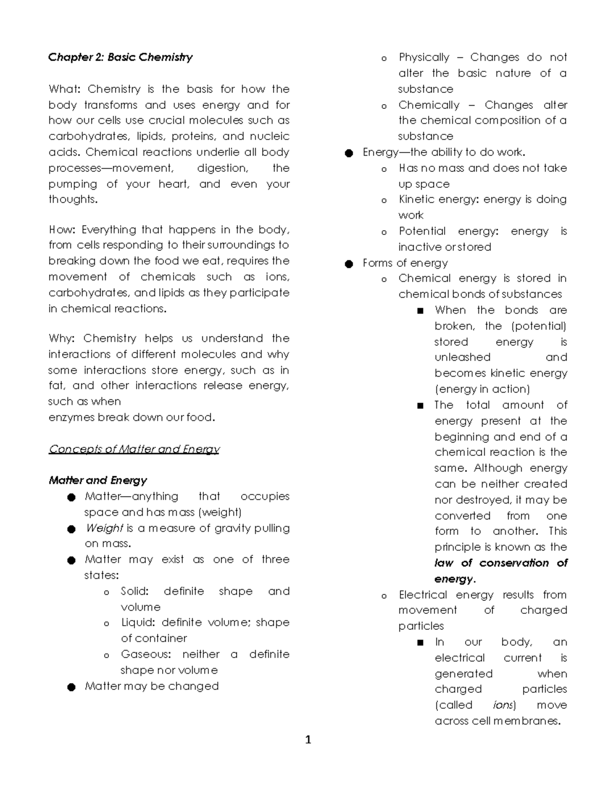 Chapter 2 - Anaphy - summaries - Chapter 2: Basic Chemistry What ...