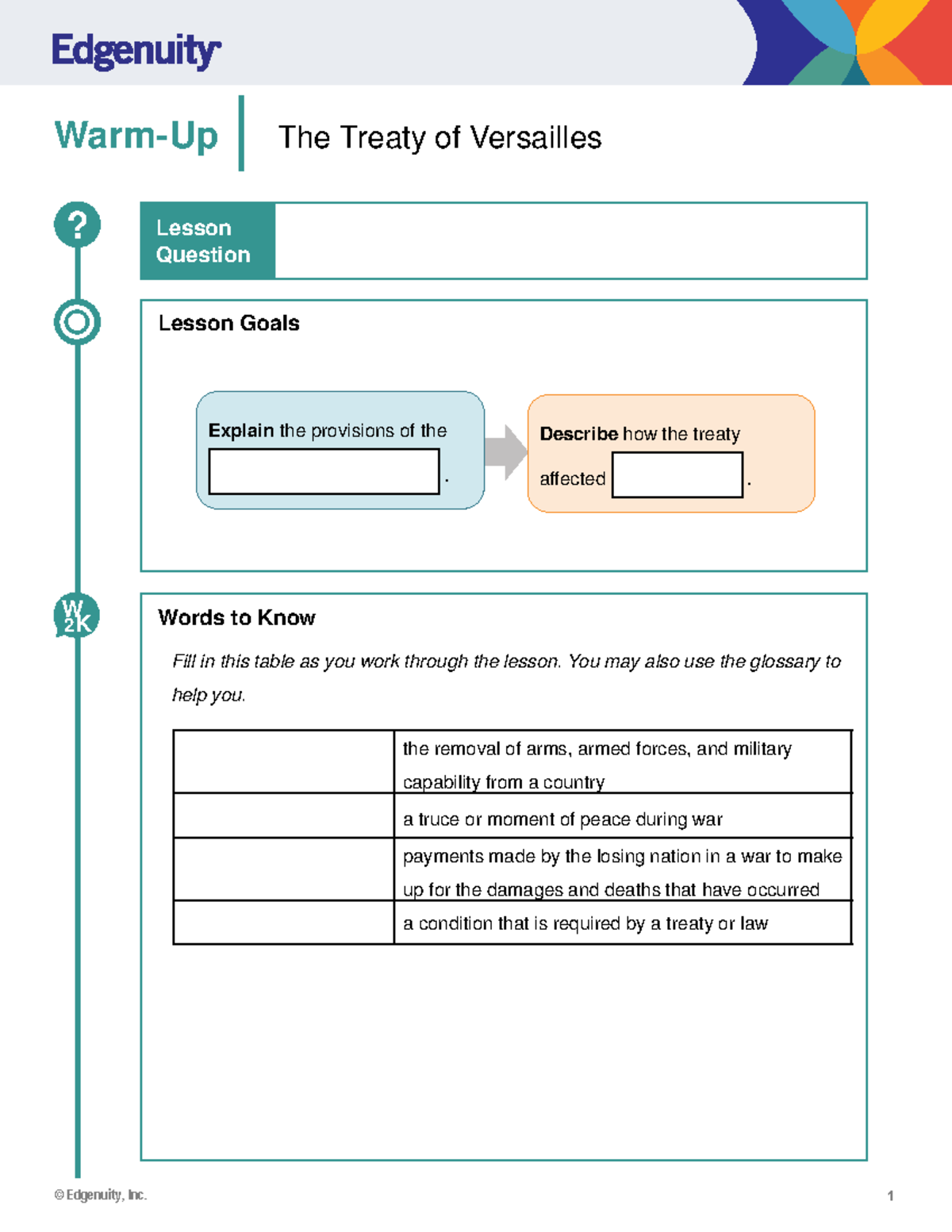 Unit 10 Lesson 5 Treatyof Versailles Guided Notes - Warm-Up Lesson ...