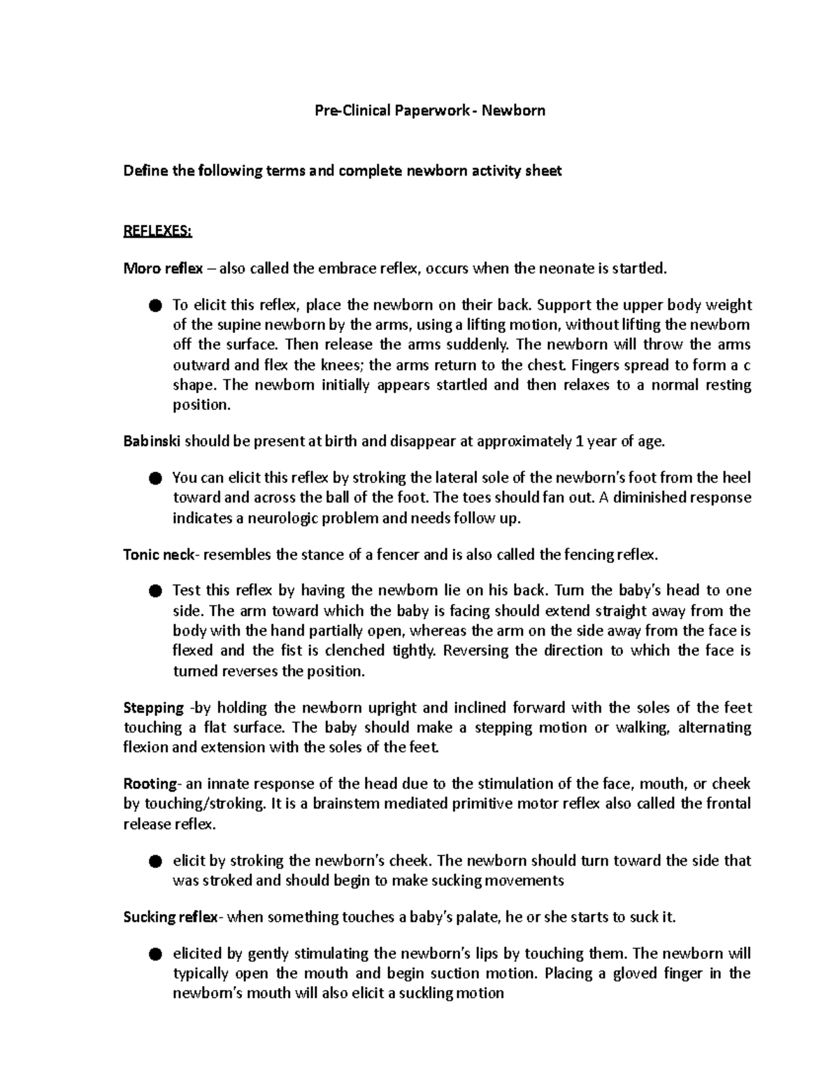 Final Preclinical Paperwork Newborn - Pre-Clinical Paperwork - Newborn ...