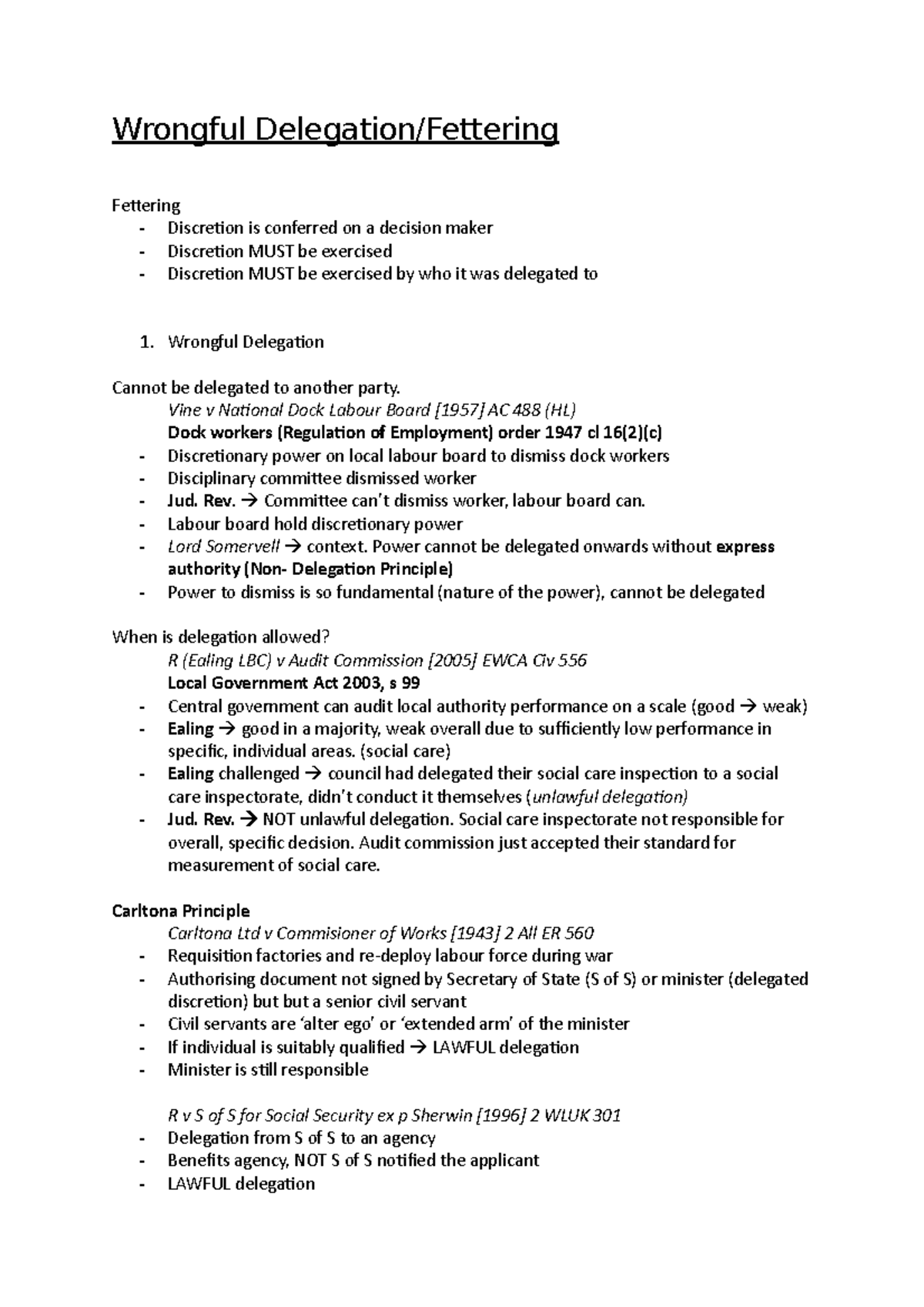 Fettering:Substantive Legitimate Expectations - Wrongful Delegation ...
