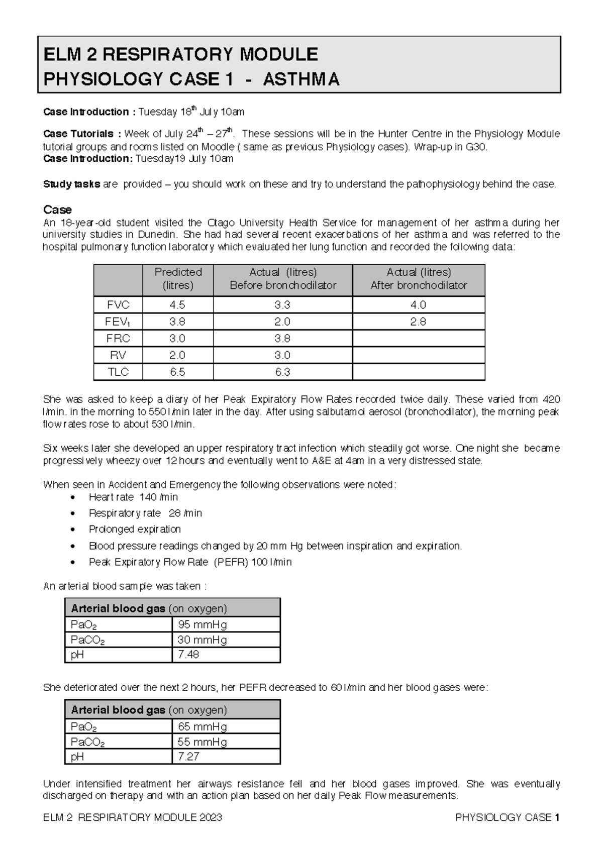 ELM2 2023 Respiratory Physiology CASE 1 Asthma - ELM 2 RESPIRATORY ...