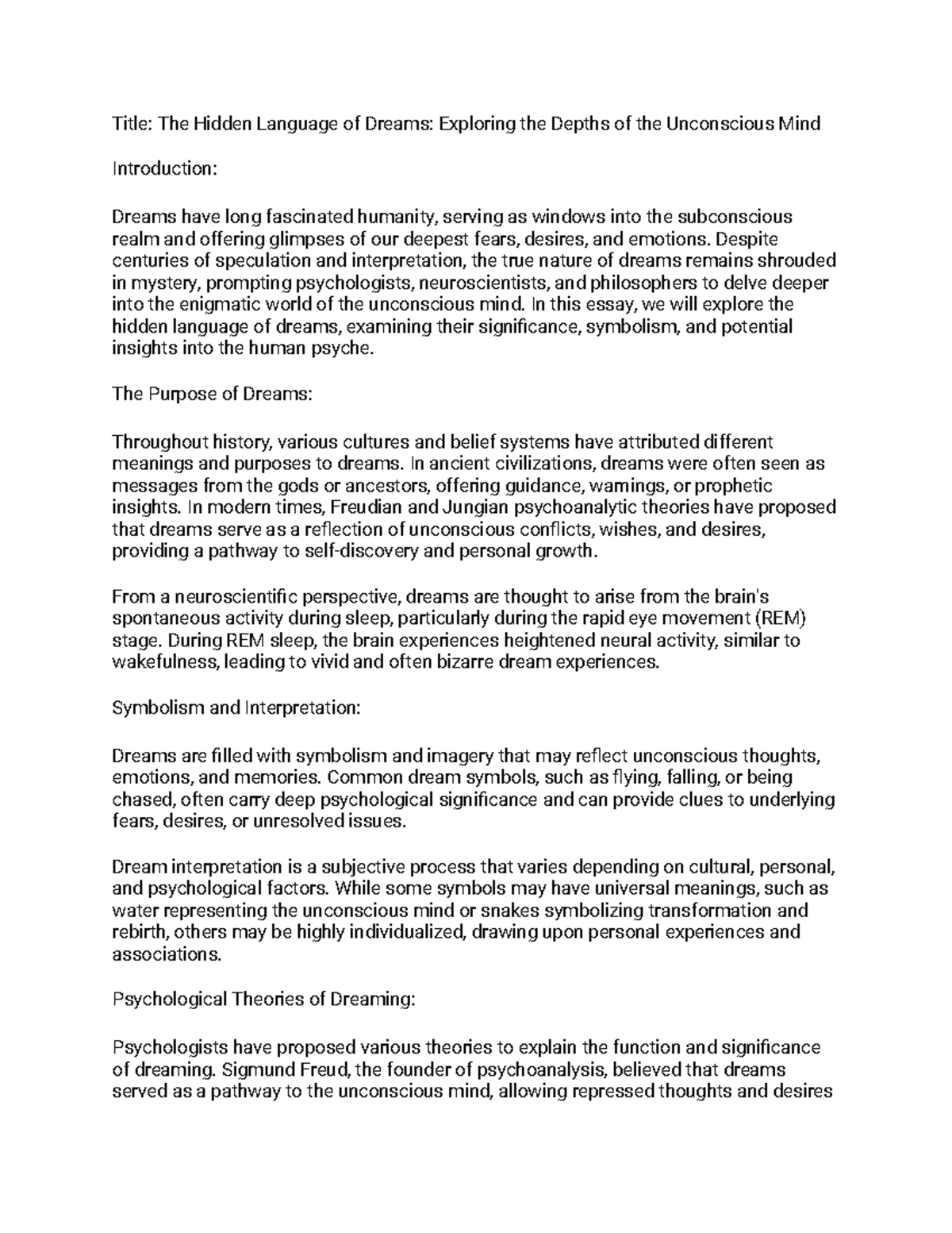 Title The Hidden Language of Dreams Exploring the Depths of the ...