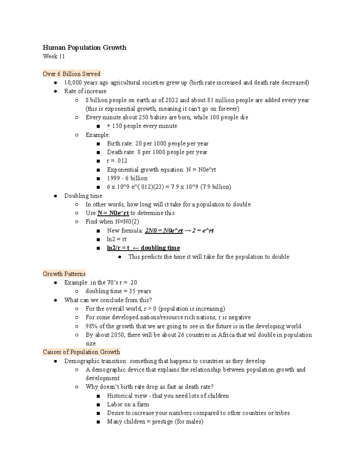 Week 11 - lecture 21 - Notes over Human Population Growth and how it ...