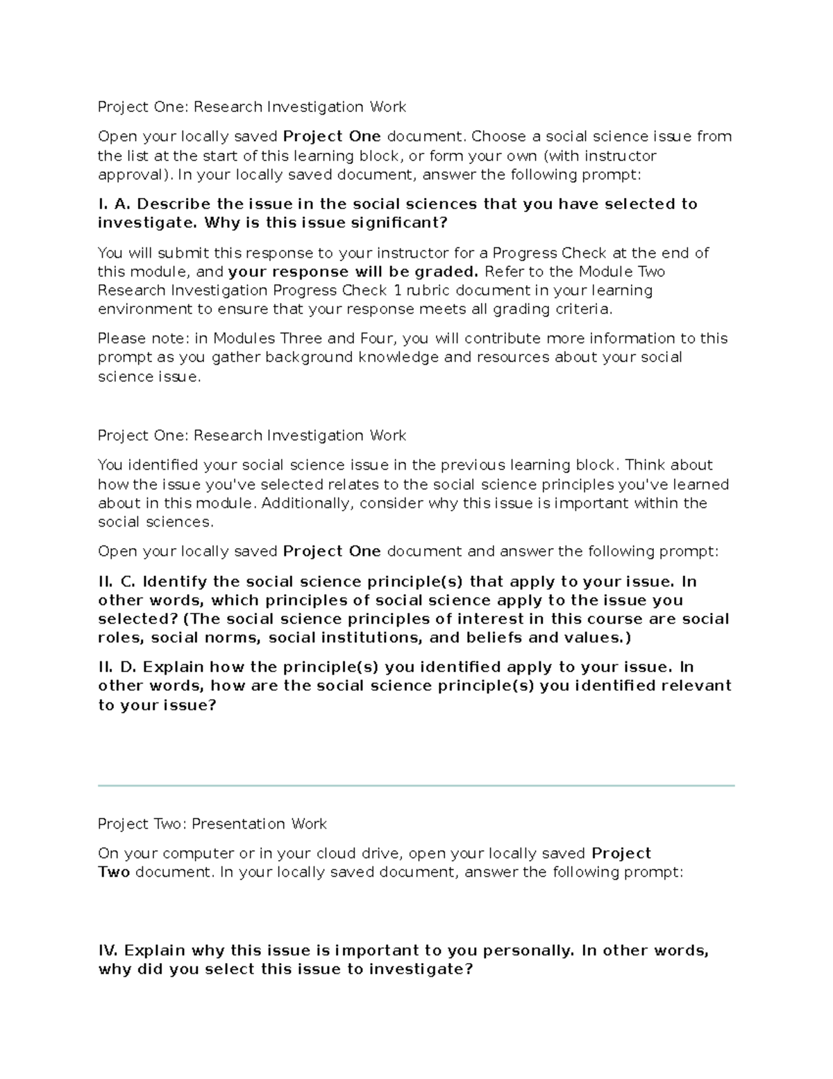 Project One Research Investigation Work - Choose a social science issue ...