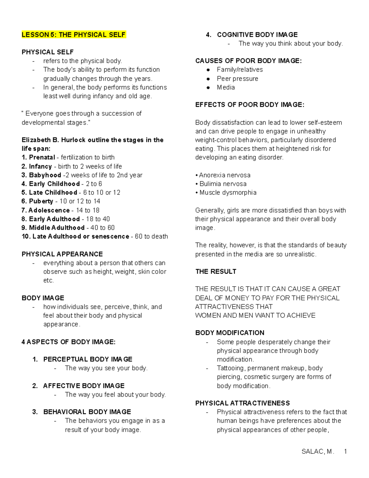 Lesson 5 Physical self - LESSON 5: THE PHYSICAL SELF PHYSICAL SELF ...