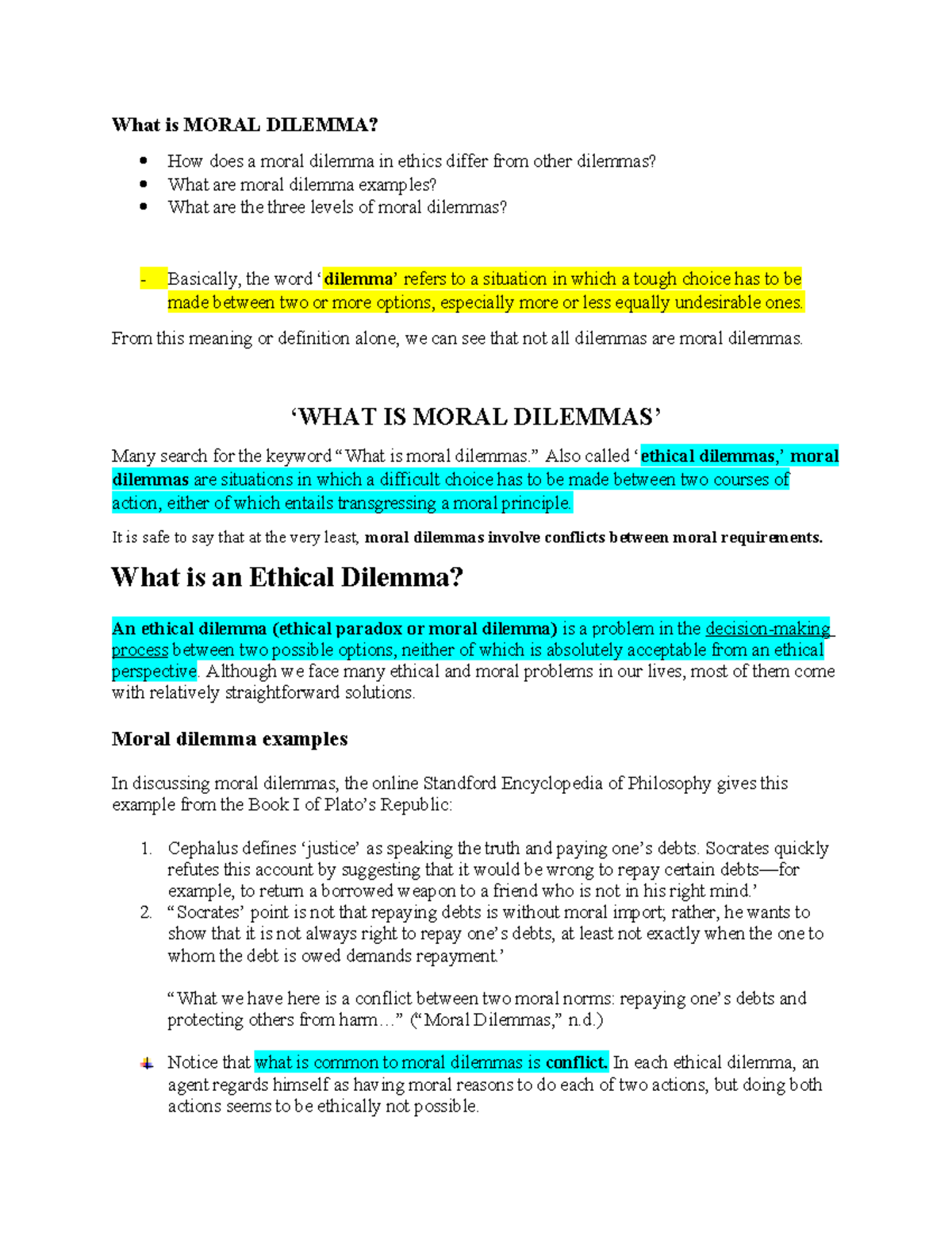 2 - notes - What is MORAL DILEMMA? How does a moral dilemma in ethics ...