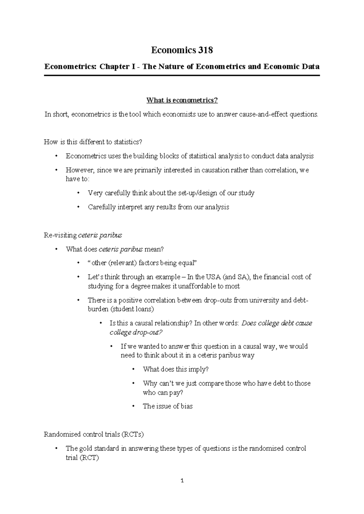 Chapter I The Nature Of Econometrics And Economic Data How Is This