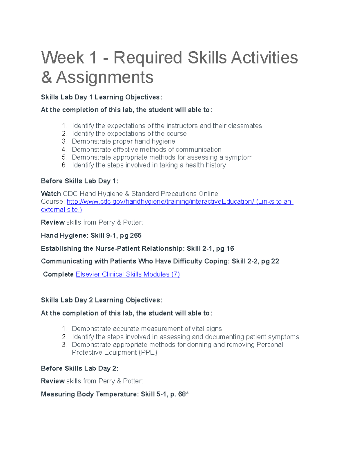 Skill lab week1 - Study material - Week 1 - Required Skills Activities ...