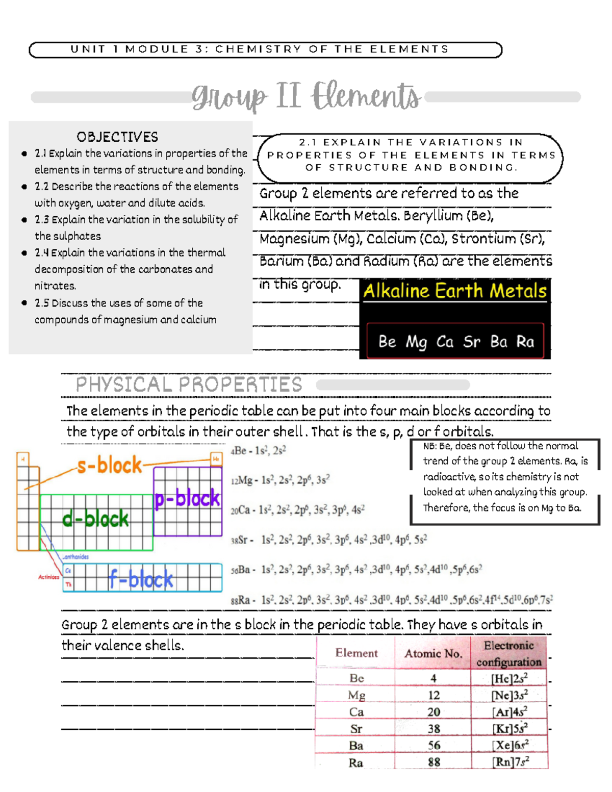 Group 2 Elements Notes - Group II Elements Group 2 elements are ...