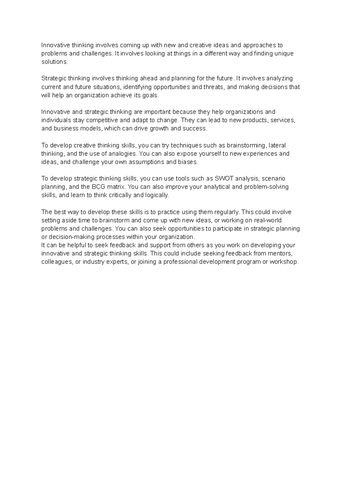 Innovative and Strategic Thinking - D081 notes - Innovative thinking ...