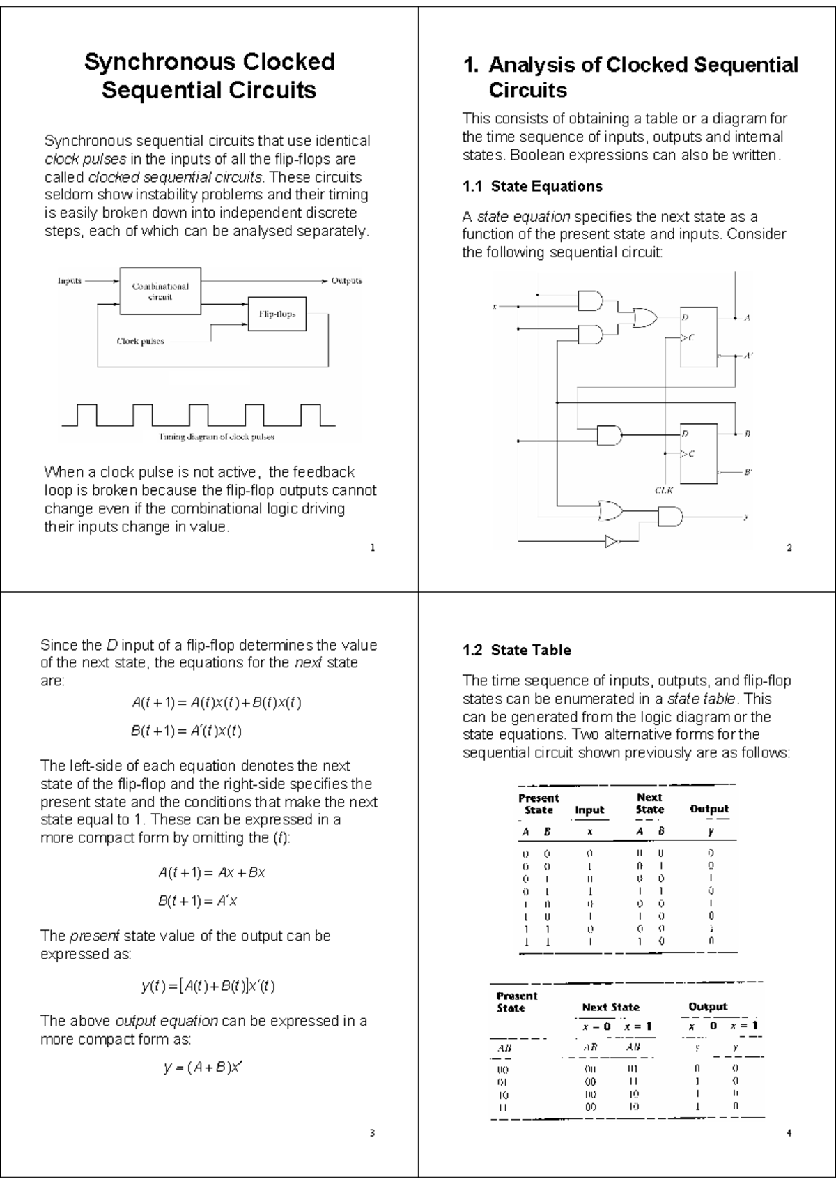 Analysis of clocked sequential circuits (synchronous) - 1 Synchronous Clocked Sequential ...