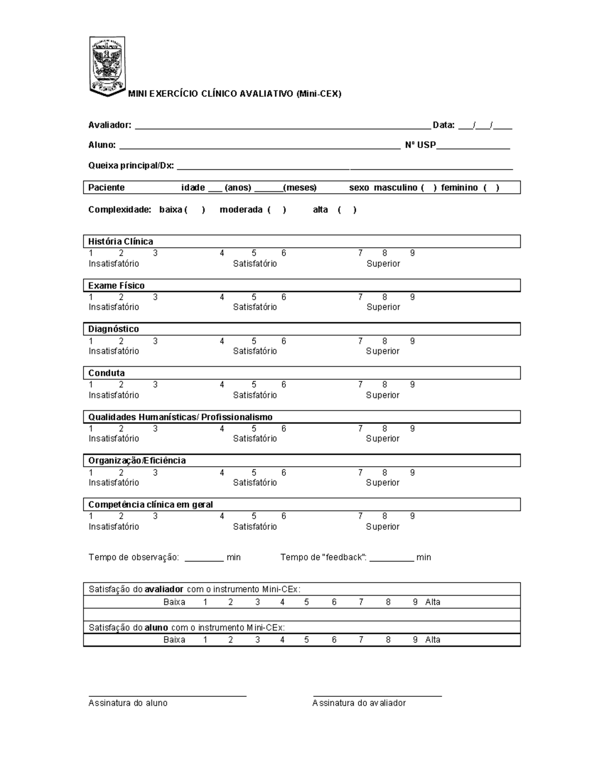 Impresso Mini-CEX - sdasdasdas - MINI EXERCÍCIO CLÍNICO AVALIATIVO ...
