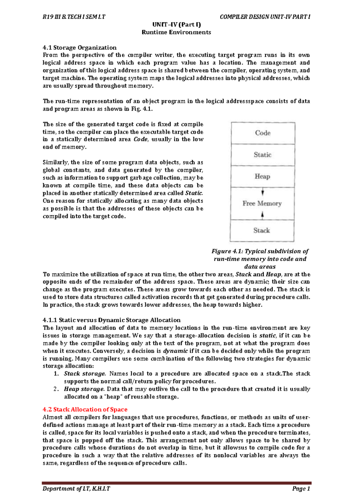 compiler design r20 UNIT-4 - R19 III B I SEM I COMPILER DESIGN UNIT-IV PART I Department of I, K ...