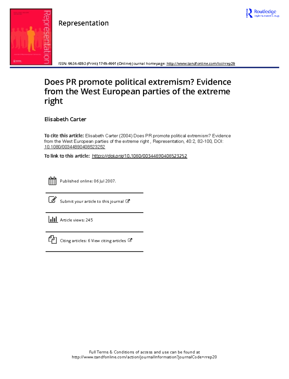 Carter, Does PR promote political extremism Evidence from the West ...