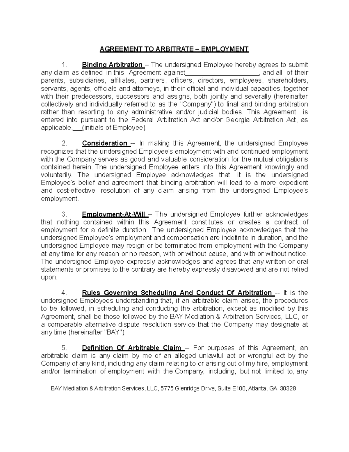 Arbitration Agreement 07 AGREEMENT TO ARBITRATE EMPLOYMENT Binding arbitration-agreement-07-agreement-to-arbitrate-employment-binding