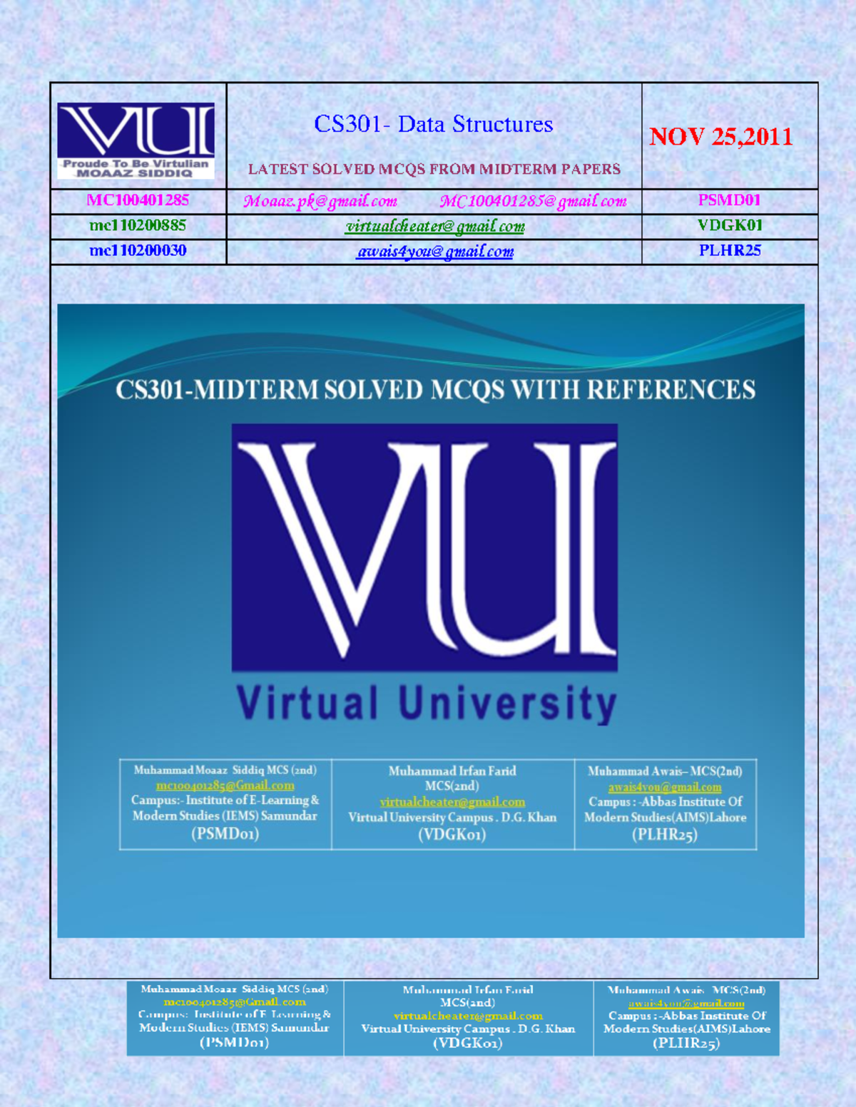 Cs301 Midterm Mcqs Solved With References By Moaaz 1 Cs301 Data Structures Latest Solved Mcqs