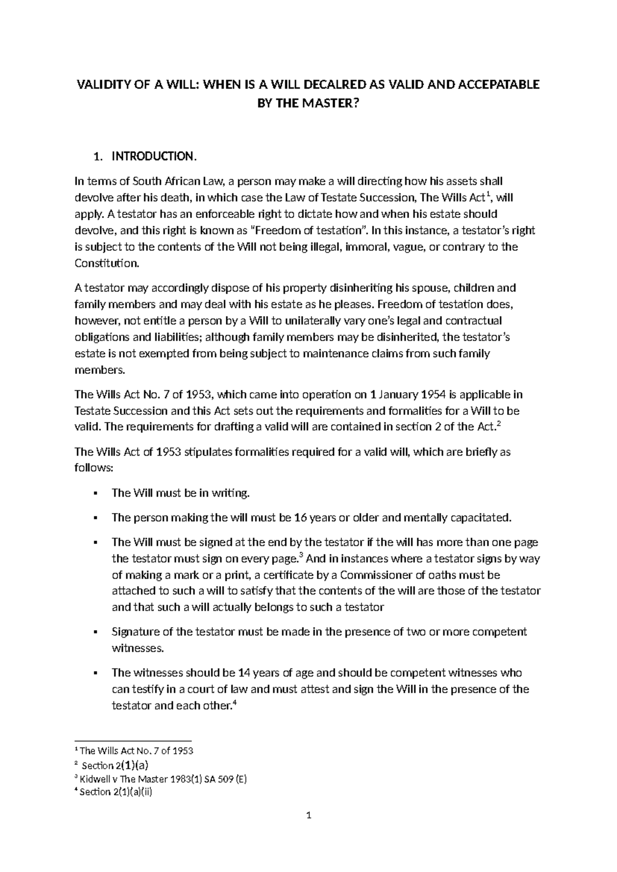 Validity OF A WILL - Summary Law of Succession and Administration of ...