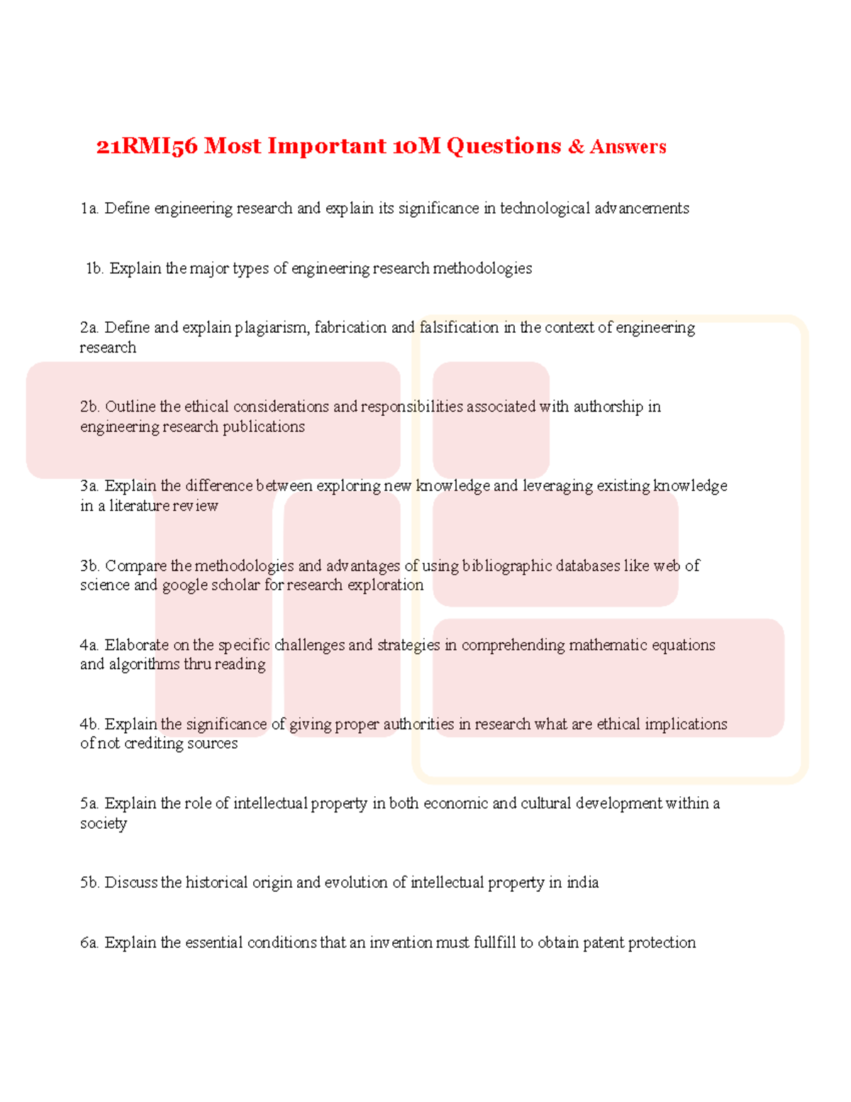 Rmi Simp - 21RMI56 Most Important 10M Questions & Answers 1a. Define engineering research and ...