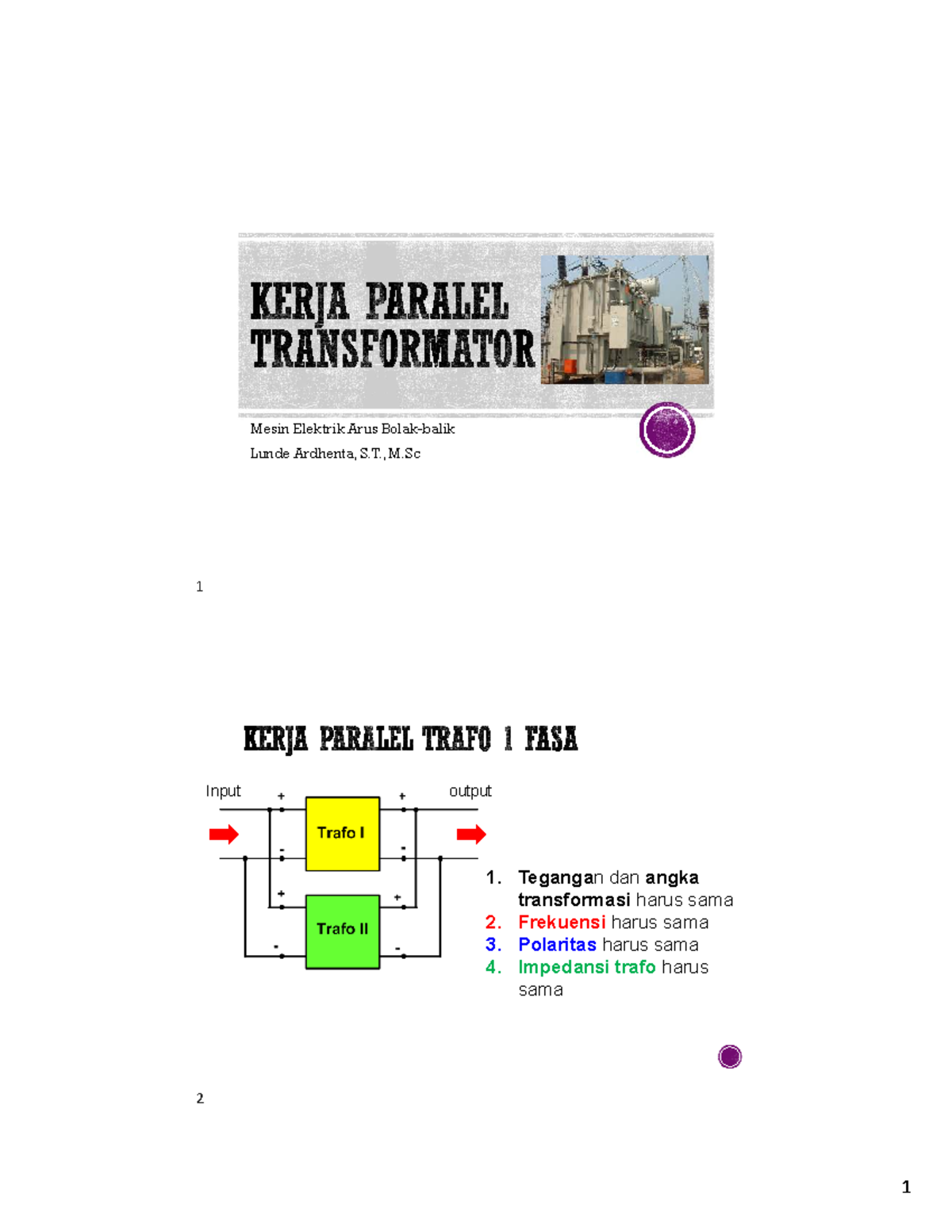1.3. Trafo 3 fasa paralel - Mesin Elektrik Arus Bolak-balik Lunde ...