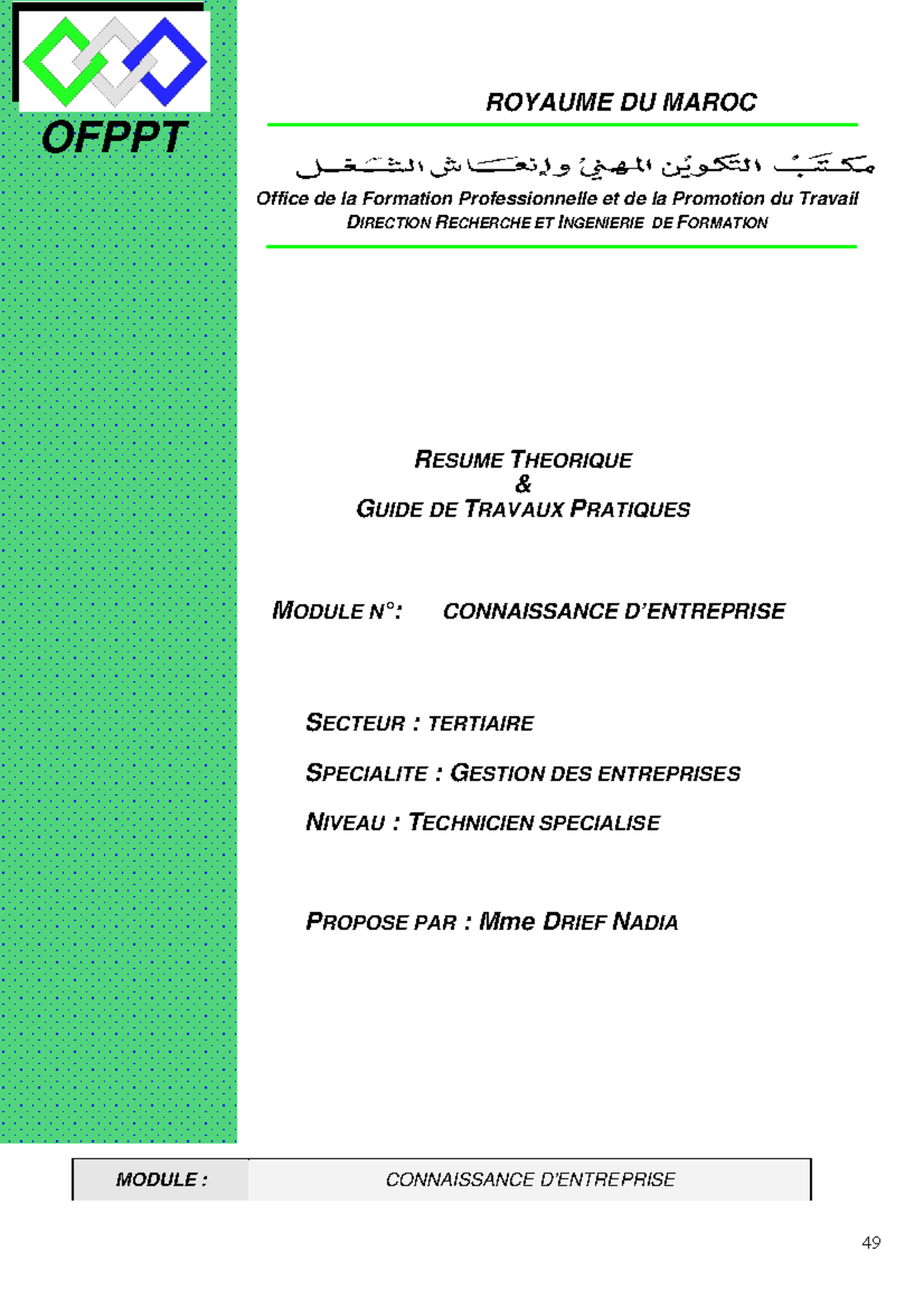 Approche globale et environnement de l'entreprise - OFPPT ROYAUME DU MAROC MODULE N ...