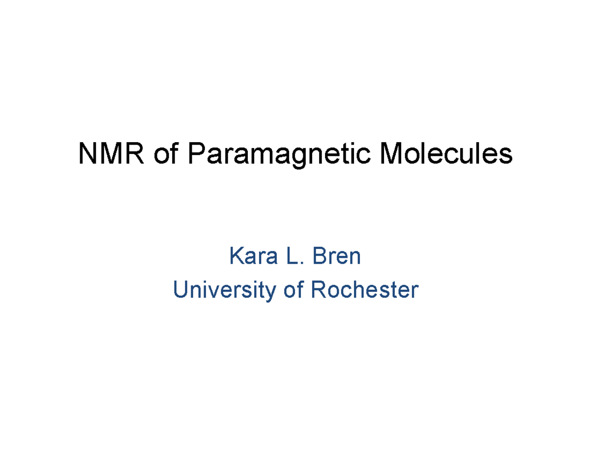 2016 06 Bren NMR of paramagnetic molecules - NMR of Paramagnetic ...
