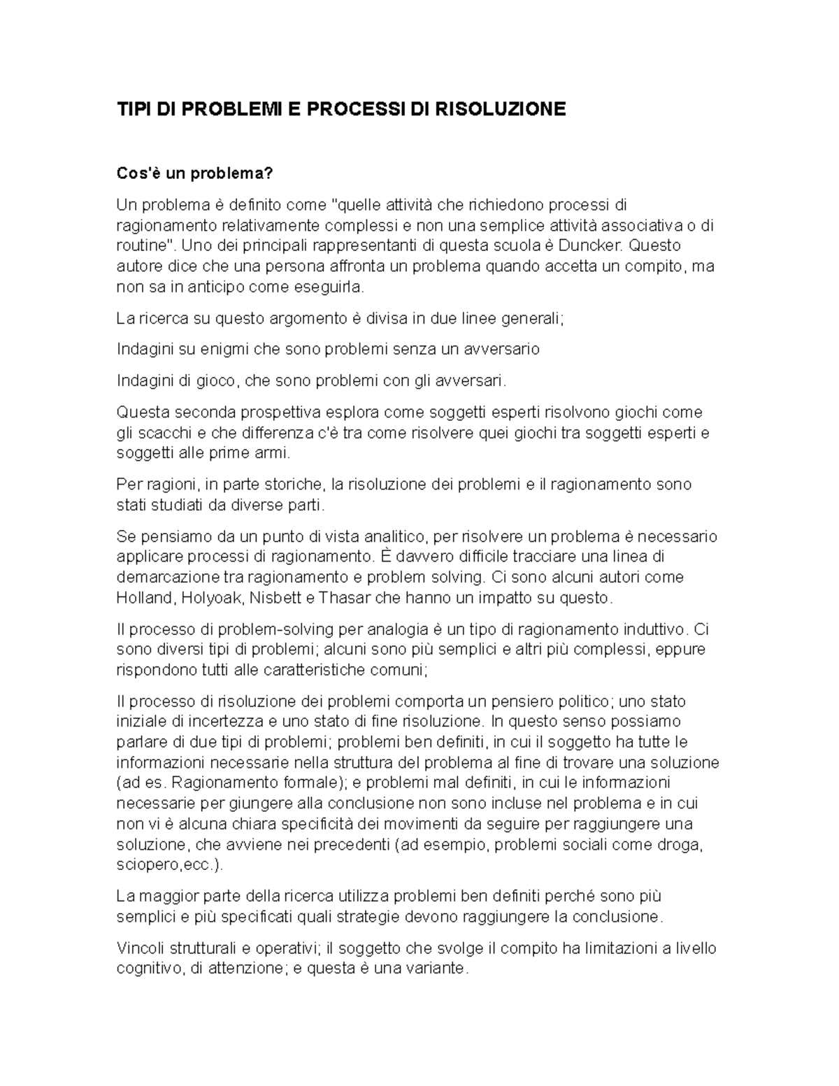 Tipi di problemi e processi di risoluzione - TIPI DI PROBLEMI E ...